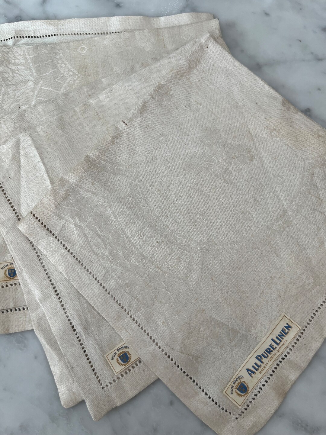 Antique Czech-slovakia Pure Damask Linen Napkin Set With Original ...