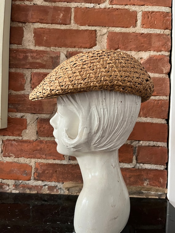 1950s Woven Rattan Golf/Newsboy Cap - Gem