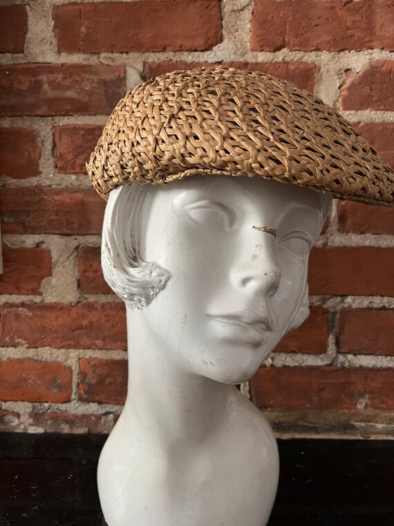 1950s Woven Rattan Golf/Newsboy Cap - Gem