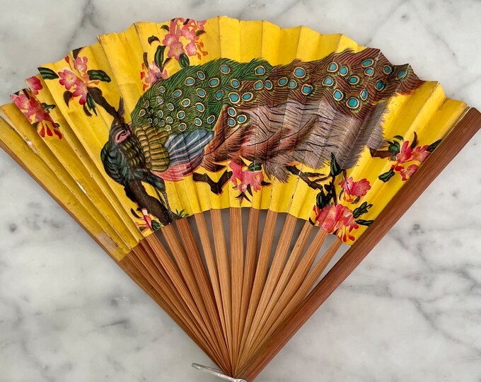 Vintage Asian Folding Paper Fan With Peacock - Etsy