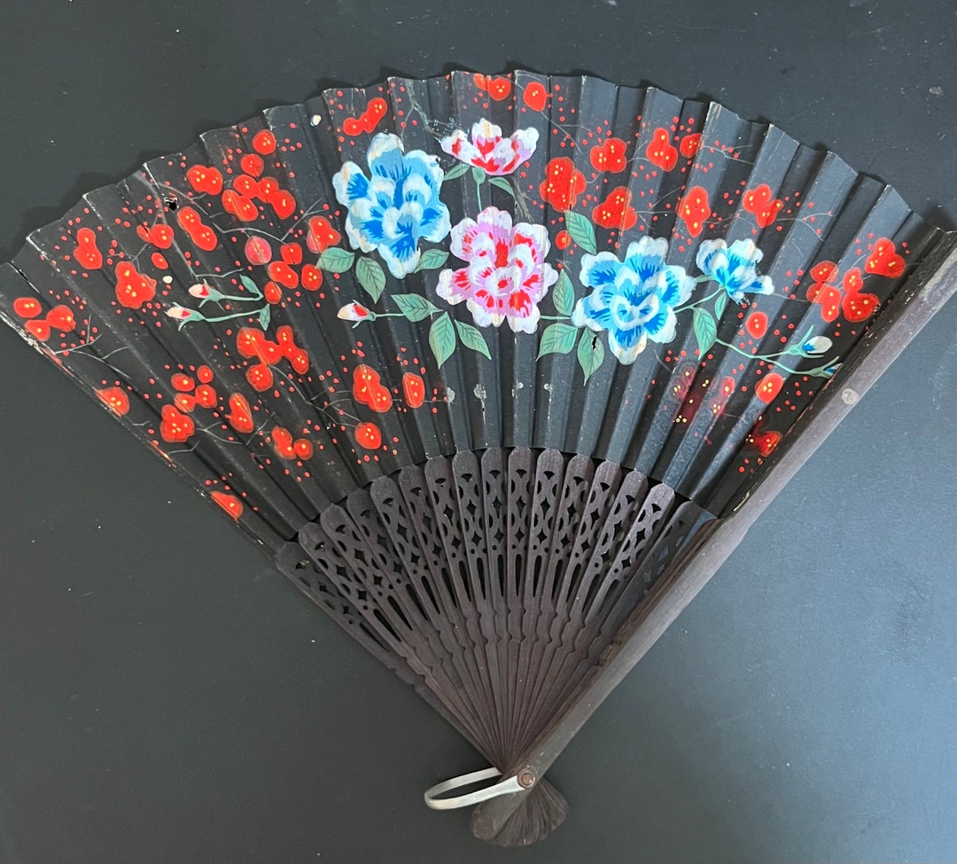 Vintage Japanese Folding Paper Fan - Etsy