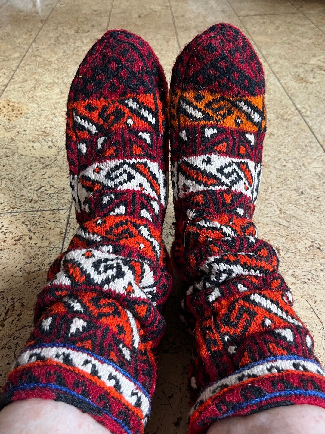 Vintage Greek Handknit Embroidered Wool Dance Slippers/socks/hippie ...