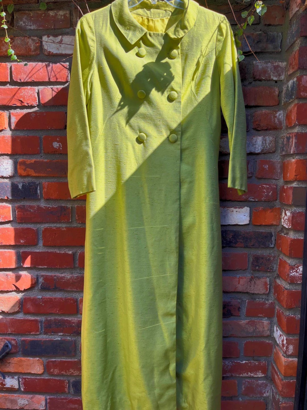 Vintage Chartreuse Raw Silk Maxi Coat - Etsy