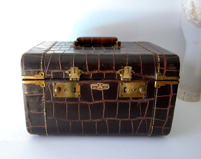 Vintage Faux Crocodile Train Case - Etsy