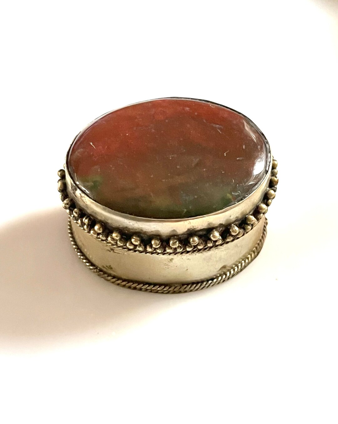 Vintage 1960s Indian Silverplate Pill Box With Stone Accent - Etsy