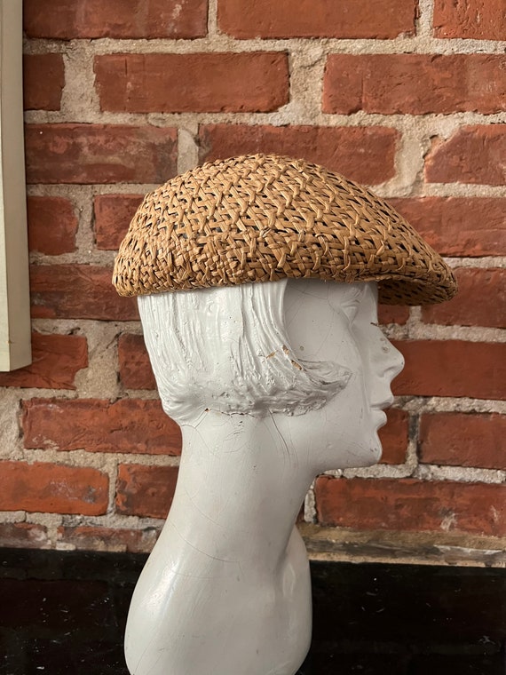 1950s Woven Rattan Golf/Newsboy Cap - Gem