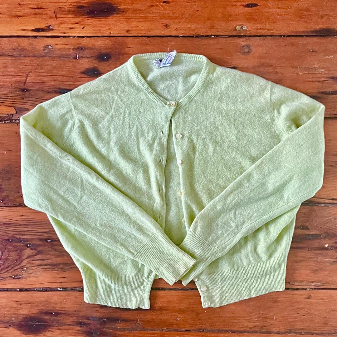 1950s Sincerely Jenny Chartreuse Cashmere Crop Cardigan Sweater - Etsy