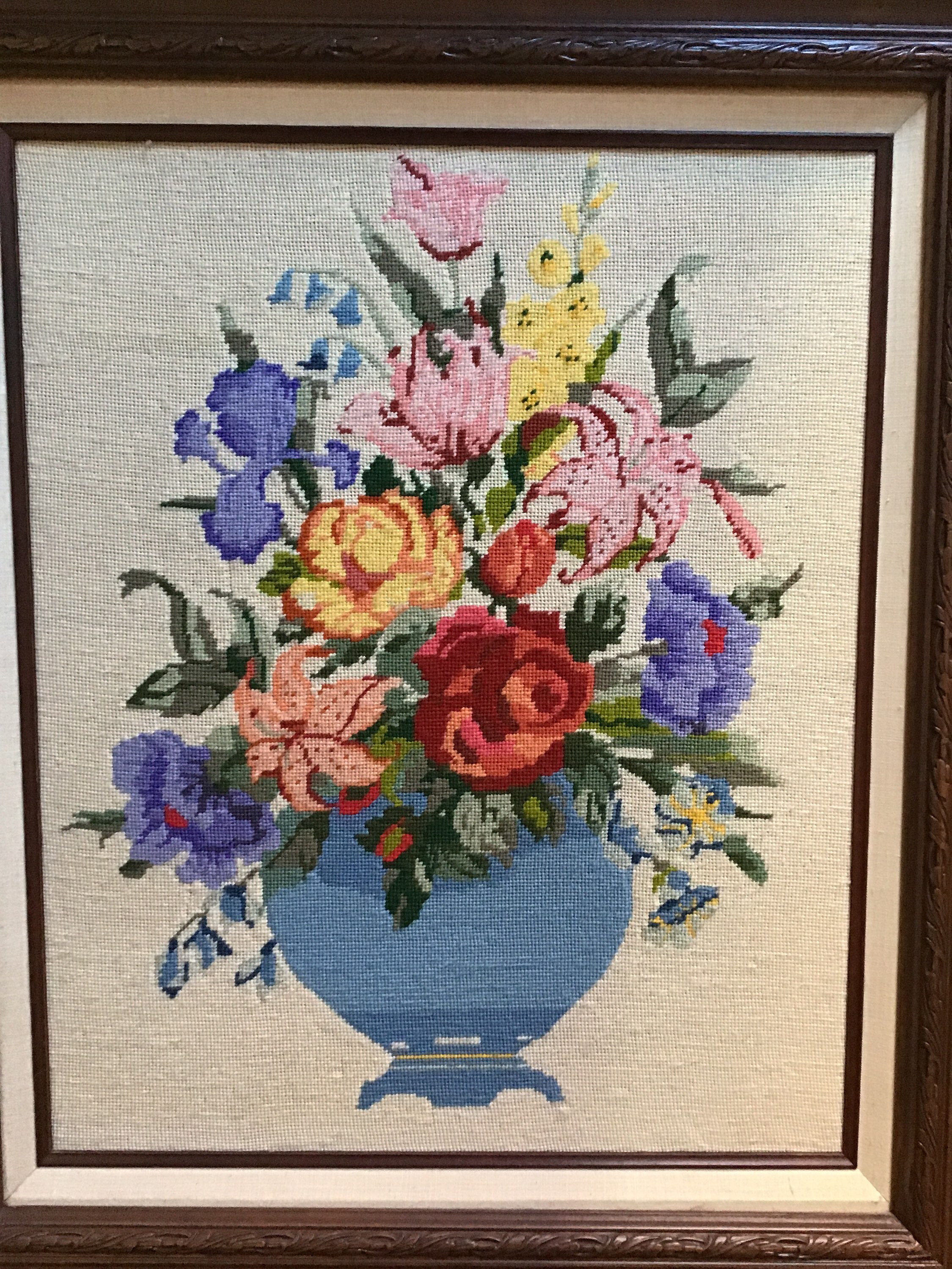 Vintage Framed Floral Needlepoint - Etsy