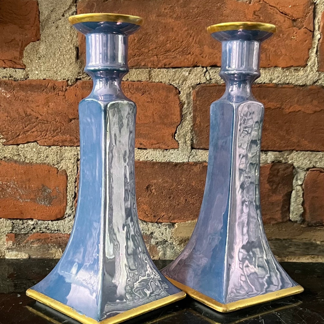 1920s French B & C Limoges Blue Lustreware Porcelain Candleholders - Etsy