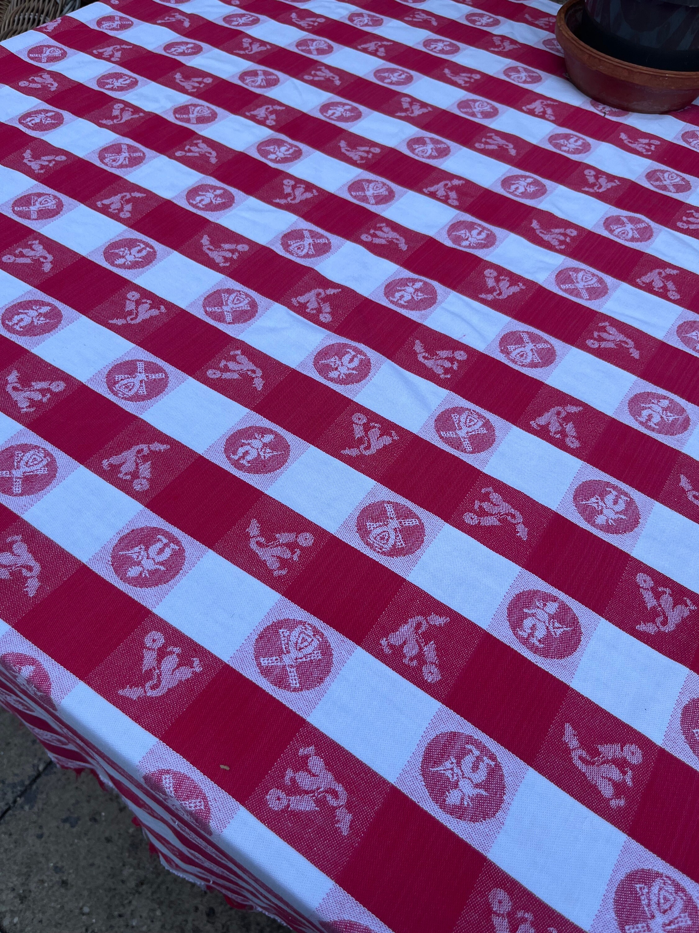 Vintage Red and White Cotton Tablecloth/italian Style/alfresco - Etsy