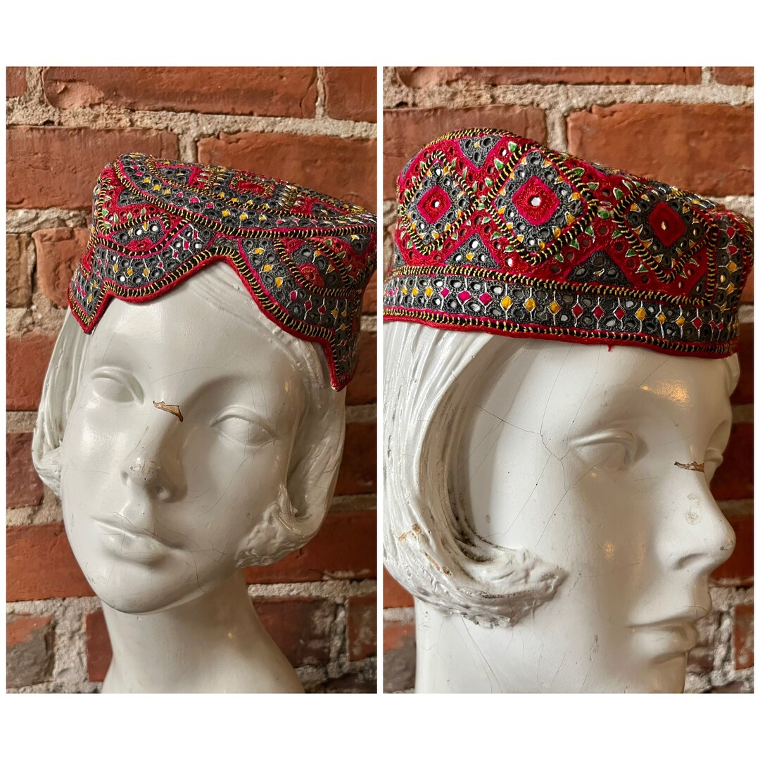 Vintage 1960s Middle Eastern Beaded Embroidered Cap/folkloric/boho ...