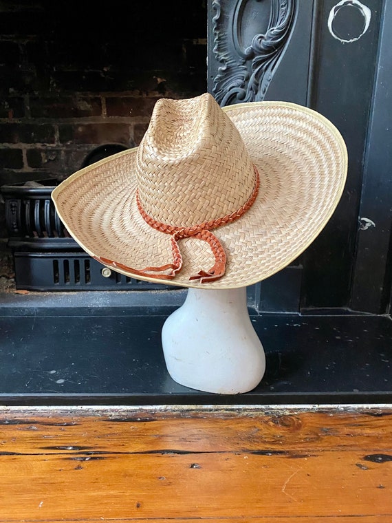 Vintage Woven Straw Cowboy Hat - Gem