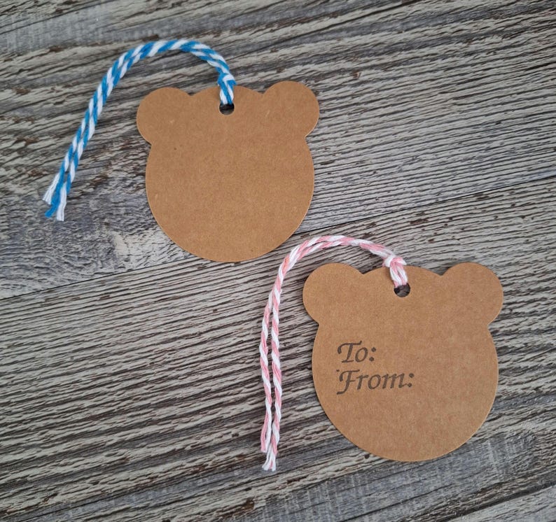 Unique Brown Bear Kraft Paper Gift Tags | Bear Shaped | Hand Stamped ...