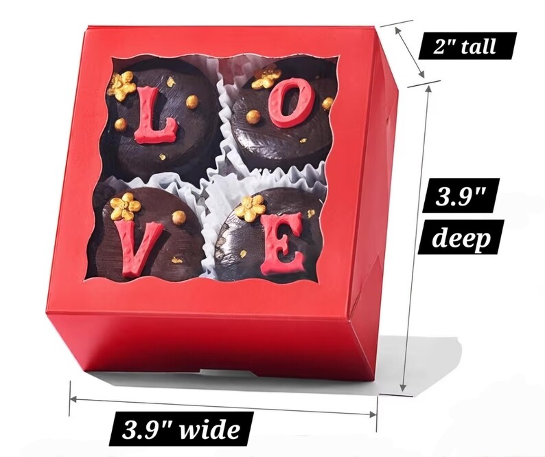 Small 3.9" Red Christmas Bakery Box Kit, Ribbon, Gift Tags - Set of 4 ...