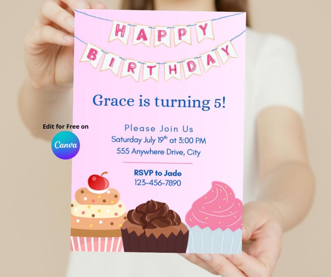 Editable Cupcake Birthday Invitation Template | DIY Birthday Invite ...