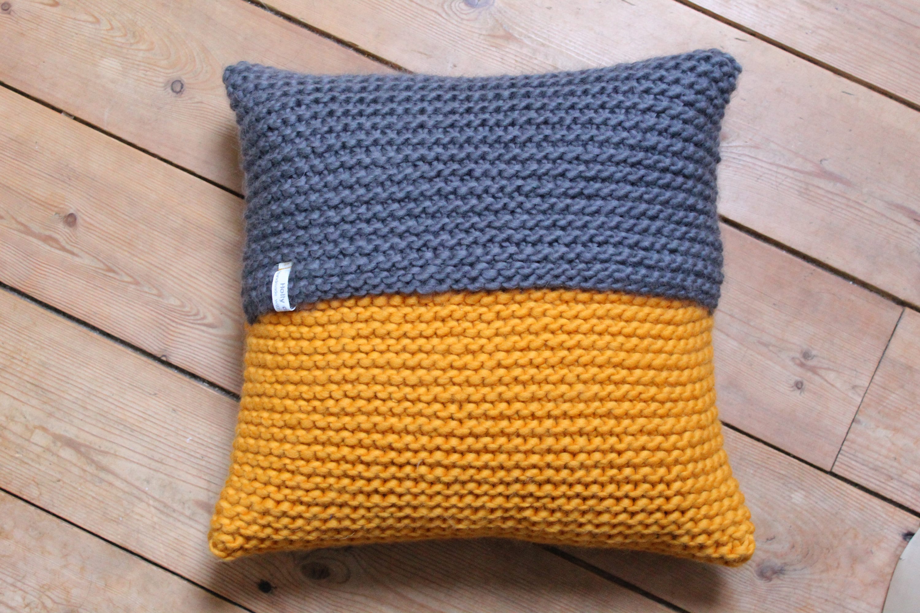 Hand Knitted Chunky Garter Stitch Square Cushion - Etsy UK