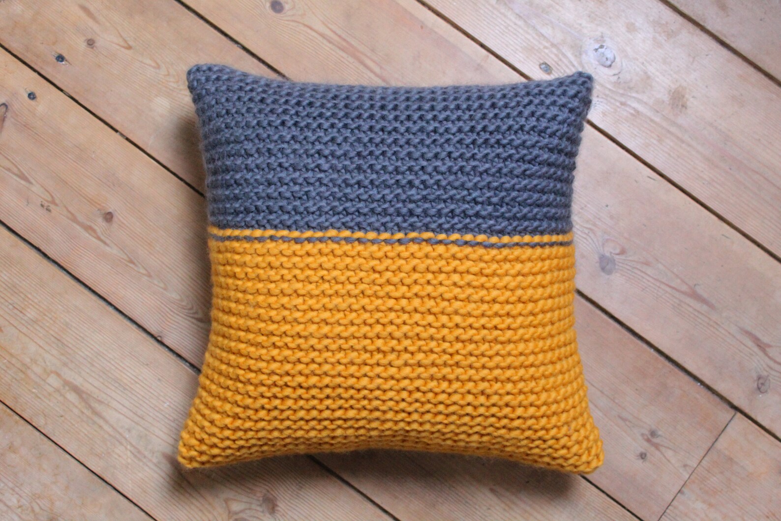 Hand Knitted Chunky Garter Stitch Square Cushion - Etsy UK