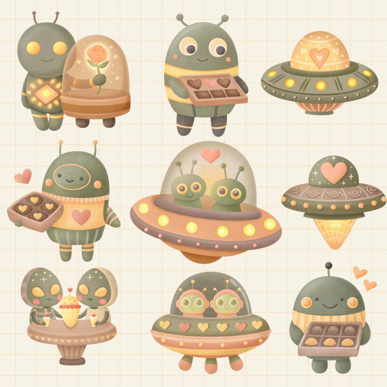 Aliens Valentine Clipart, Valentine's Day Clipart, Cute Alien Clipart ...