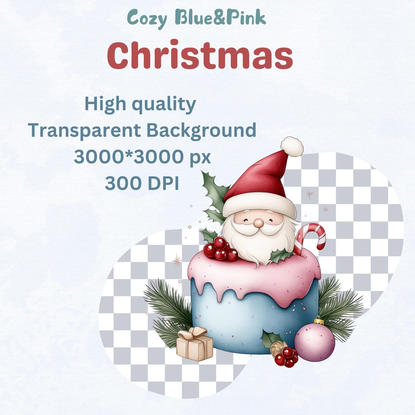 Watercolor Christmas Clipart, Pink & Blue Holiday Graphics (PNG ...