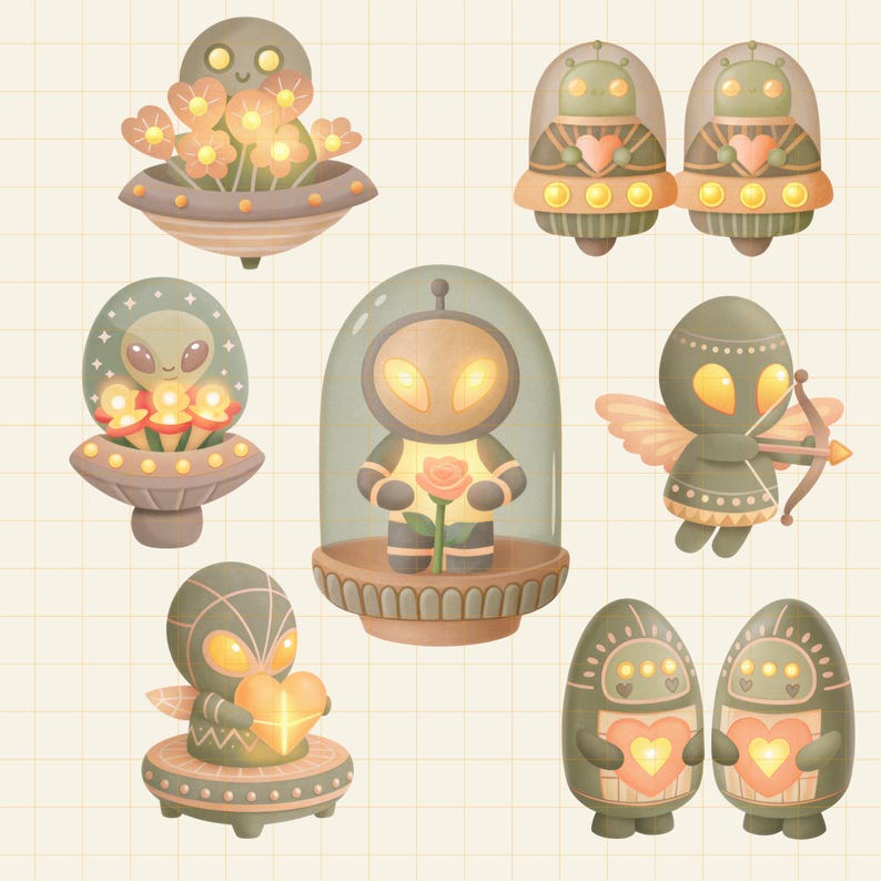 Aliens Valentine Clipart, Valentine's Day Clipart, Cute Alien Clipart ...