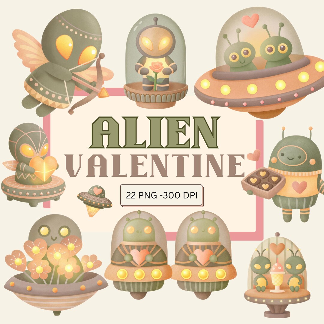 Aliens Valentine Clipart, Valentine's Day Clipart, Cute Alien Clipart ...