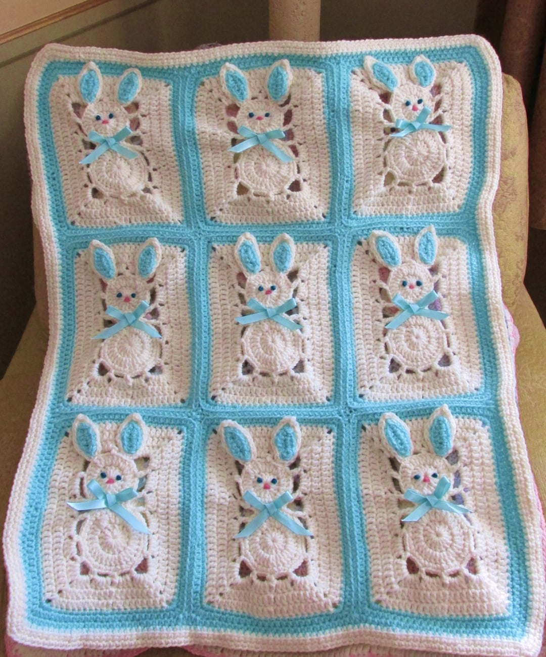 DIGITAL PDF Crochet Pattern - EASTER Bunny Baby Blanket Pattern Crib ...