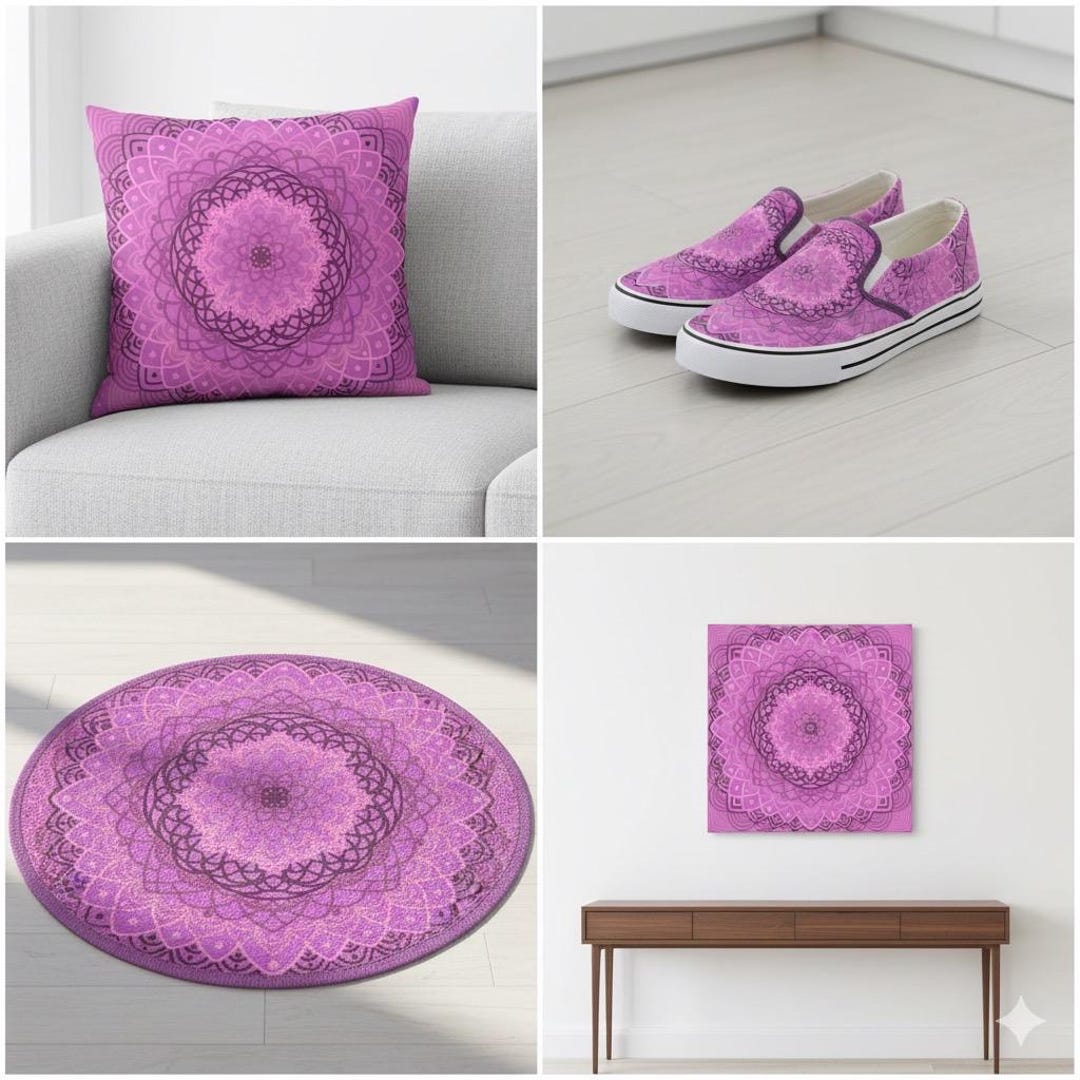 Pink Purple Mandala Seamless Pattern | Boho Floral Digital Paper ...