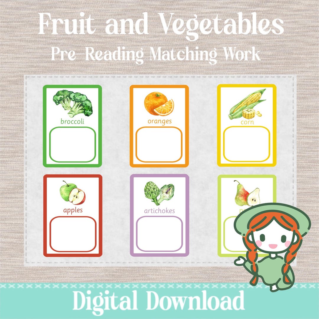 FRUITS & VEGETABLES Montessori Pre Reading Language Matching Cards - Etsy