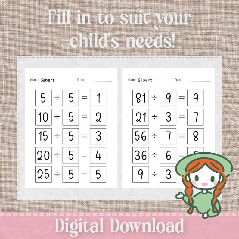 Montessori DIVISION Quarter Worksheets PDF - Etsy