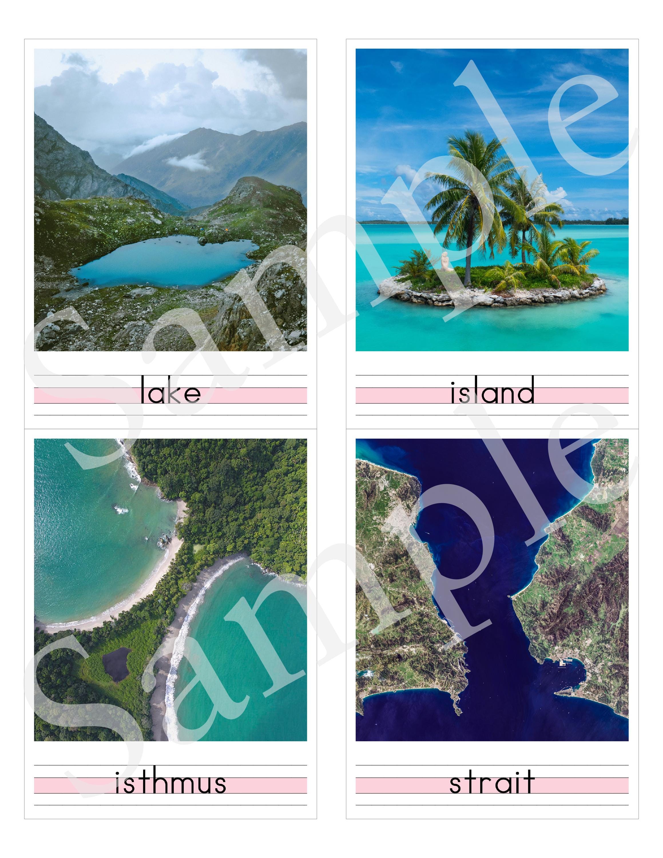 LAND and WATER FORMS - 3 Part Nomenclature Cards - Montessori Geography ...