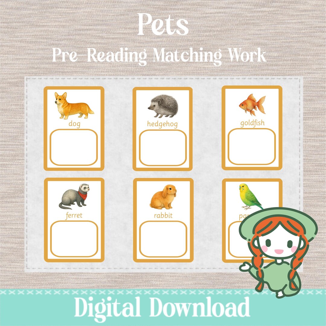 PETS Montessori Pre Reading Language Matching Cards Toddler Preschool ...