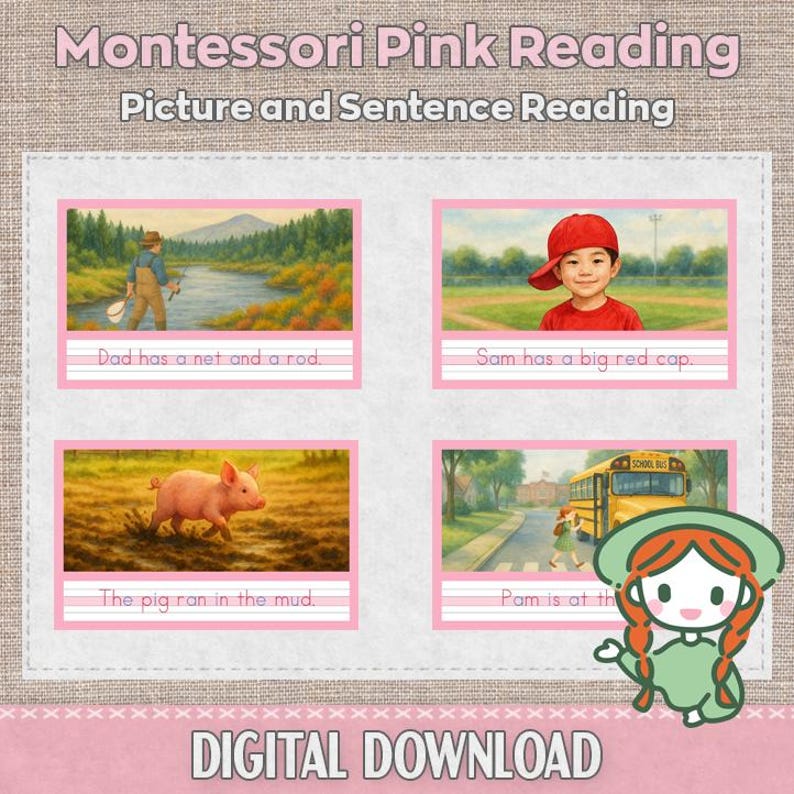 PINK READING CVC Montessori Sentence Cards Language - Etsy
