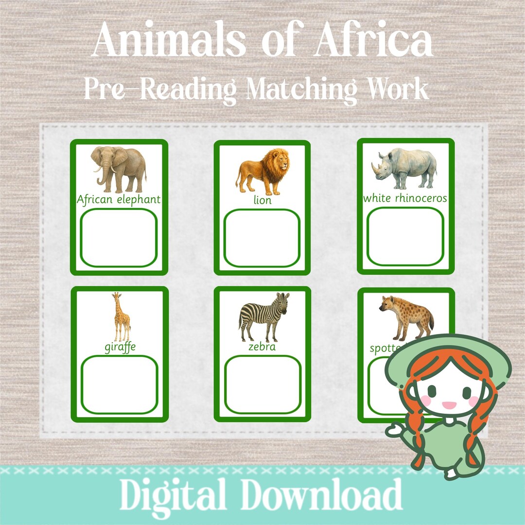 Animals of Africa Montessori Pre Reading Language Matching Cards - Etsy