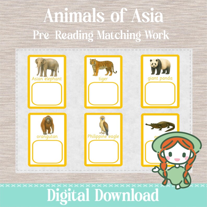 Animals of Asia Montessori Pre Reading Language Matching Cards - Etsy