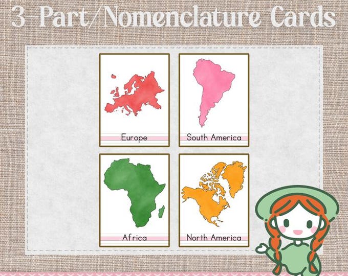 CONTINENTS Montessori Three-part Cards - Etsy Canada