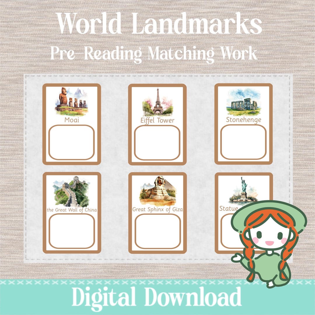 20 World Landmarks Montessori Pre Reading Language Matching Cards - Etsy