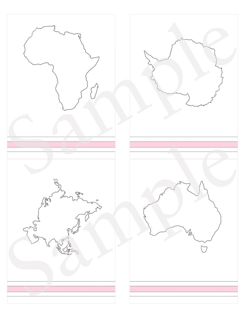 CONTINENTS - 3 Part Nomenclature Cards - Montessori Geography - Etsy