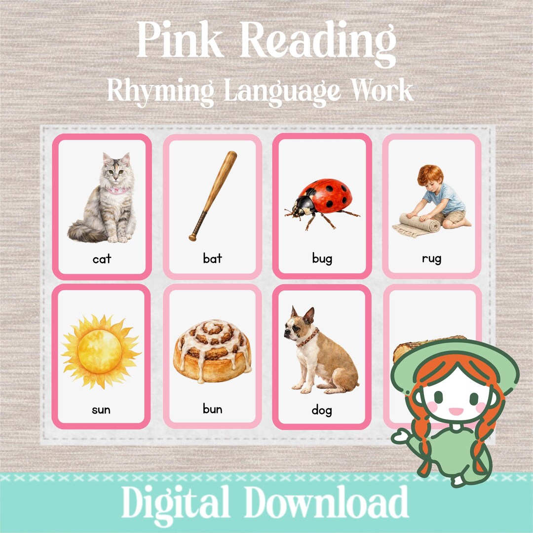 PINK READING CVC Montessori Rhyming Matching Cards Language - Etsy