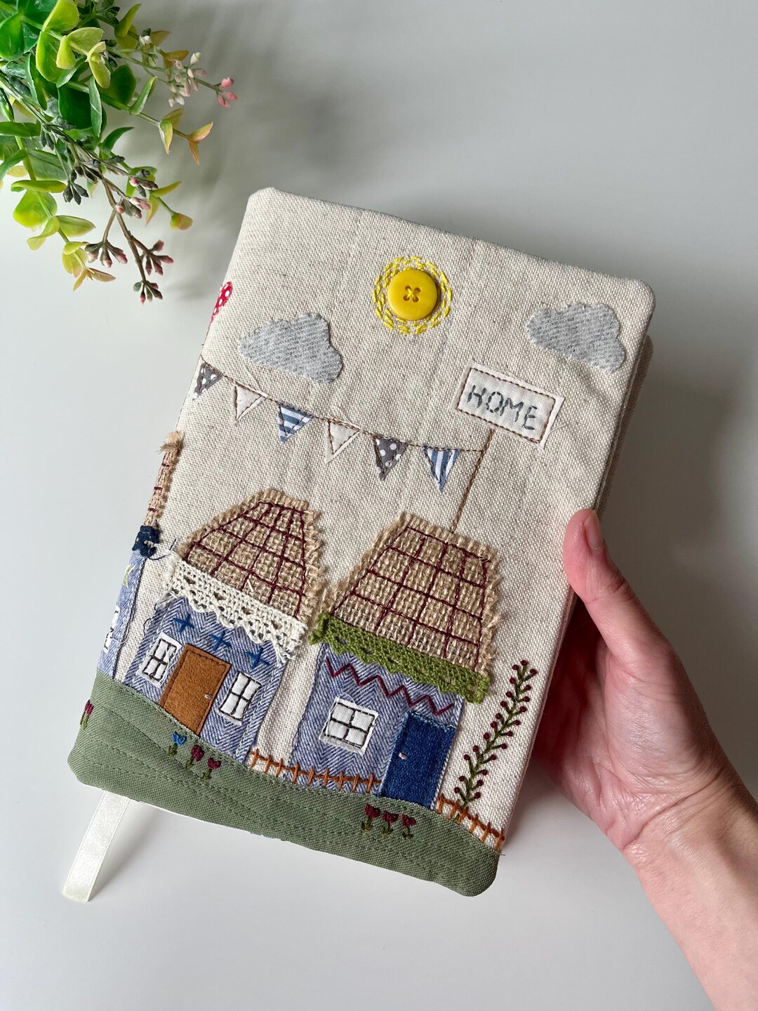 Art Book Cover With Houses Appliqued/handcrafted Journal Case/notebook ...