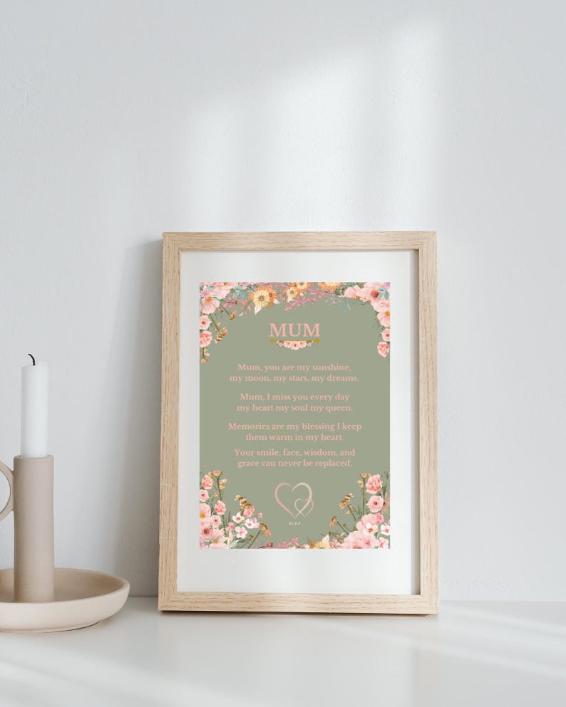 Mum Memorial Floral Remembrance Poem Print Wall Print Funeral Gift in ...