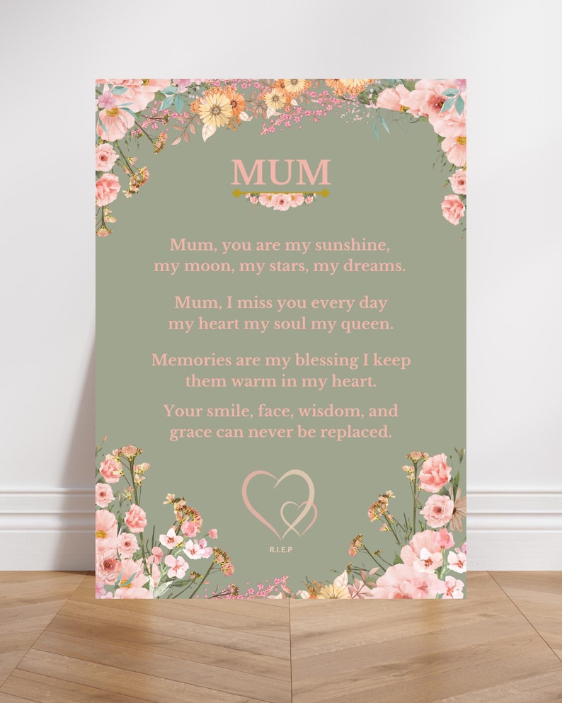 Mum Memorial Floral Remembrance Poem Print Wall Print Funeral Gift in ...