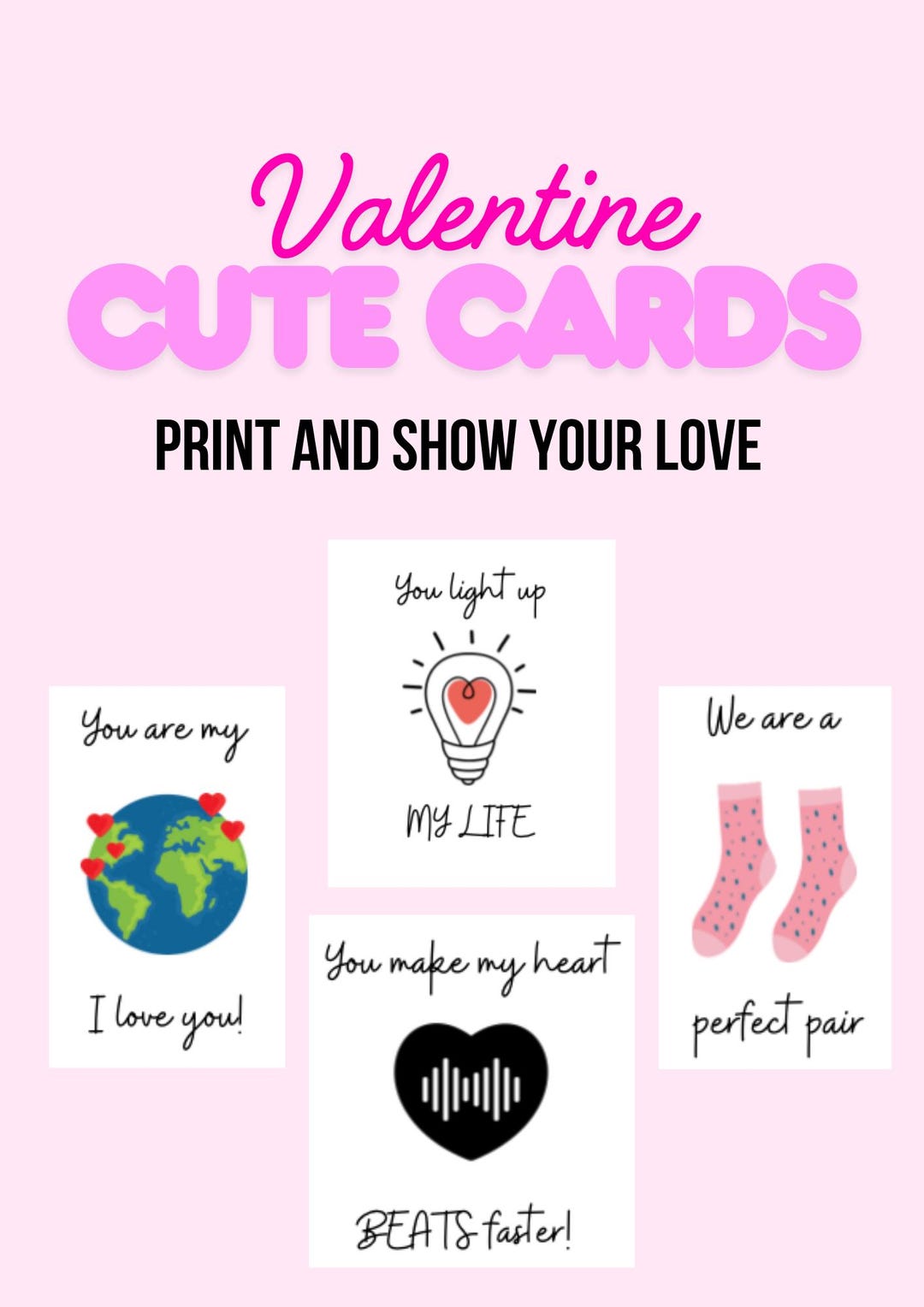 Valentine's Day Printable Cute Cards, PRINTABLE Love Cards, Valentine Cards, Last Minute ...