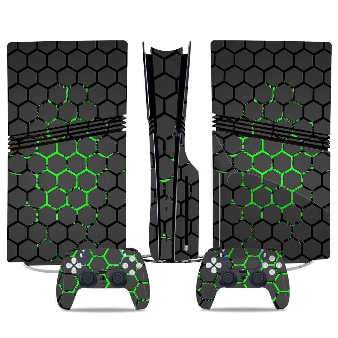 Cyber Hex Green PS5 Skin Wrap – Futuristic Vinyl Console & Controller ...