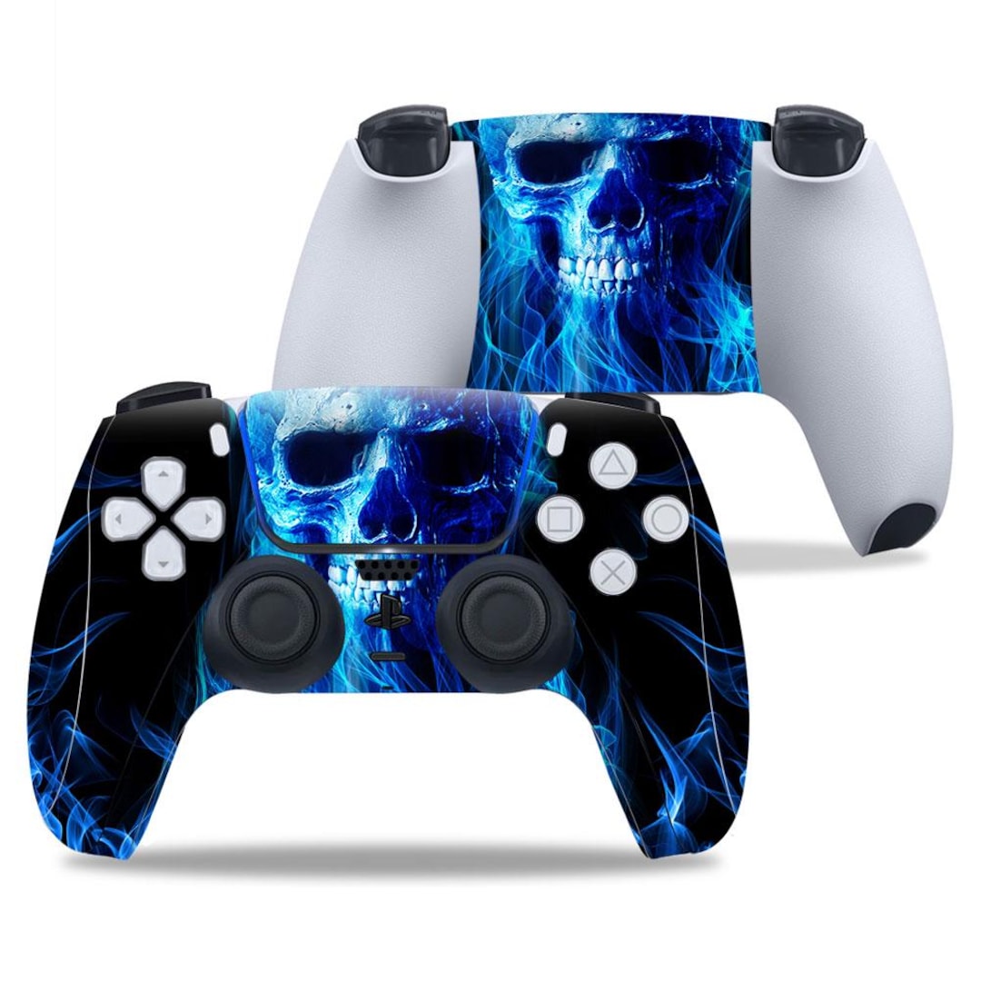 Blue Flame Skull PS5 Controller Skin – Front & Back Vinyl Wrap for ...