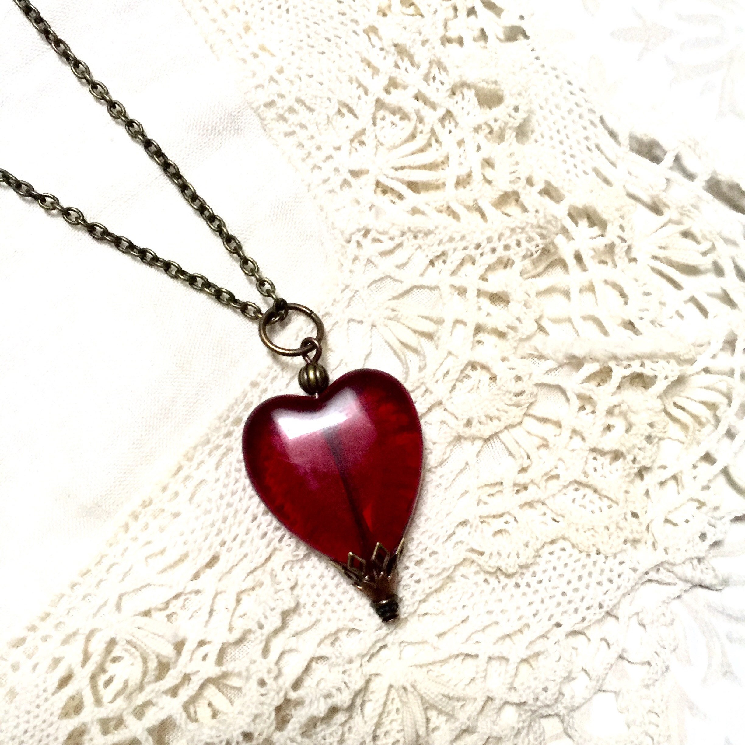 Heart necklace red heart pendant necklace red heart | Etsy