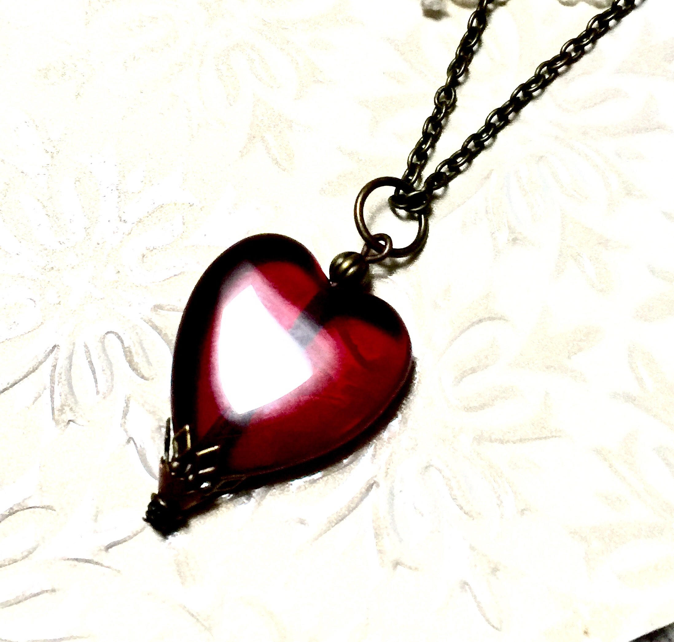 Heart necklace red heart pendant necklace red heart | Etsy