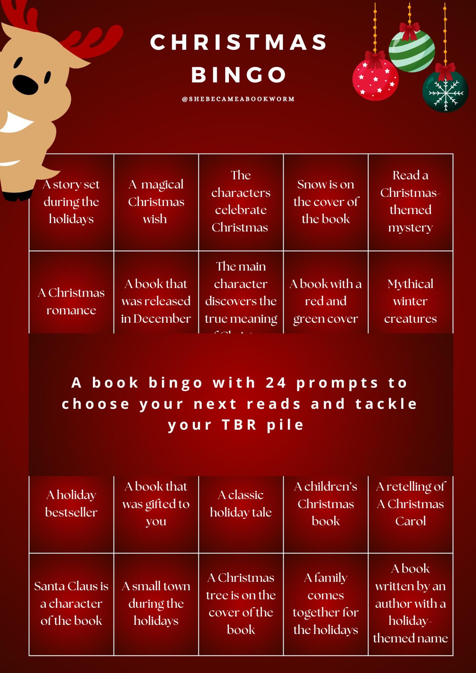 Christmas Book Bingo Reading Challenge Prompts Seasonal Holiday ...