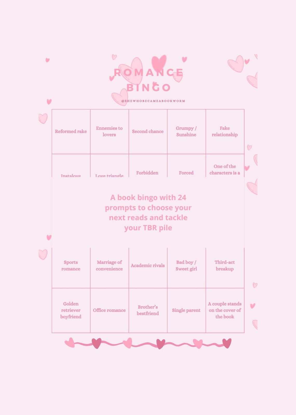 Romance Book Bingo Prompts Challenge Printable Instant Download Game ...
