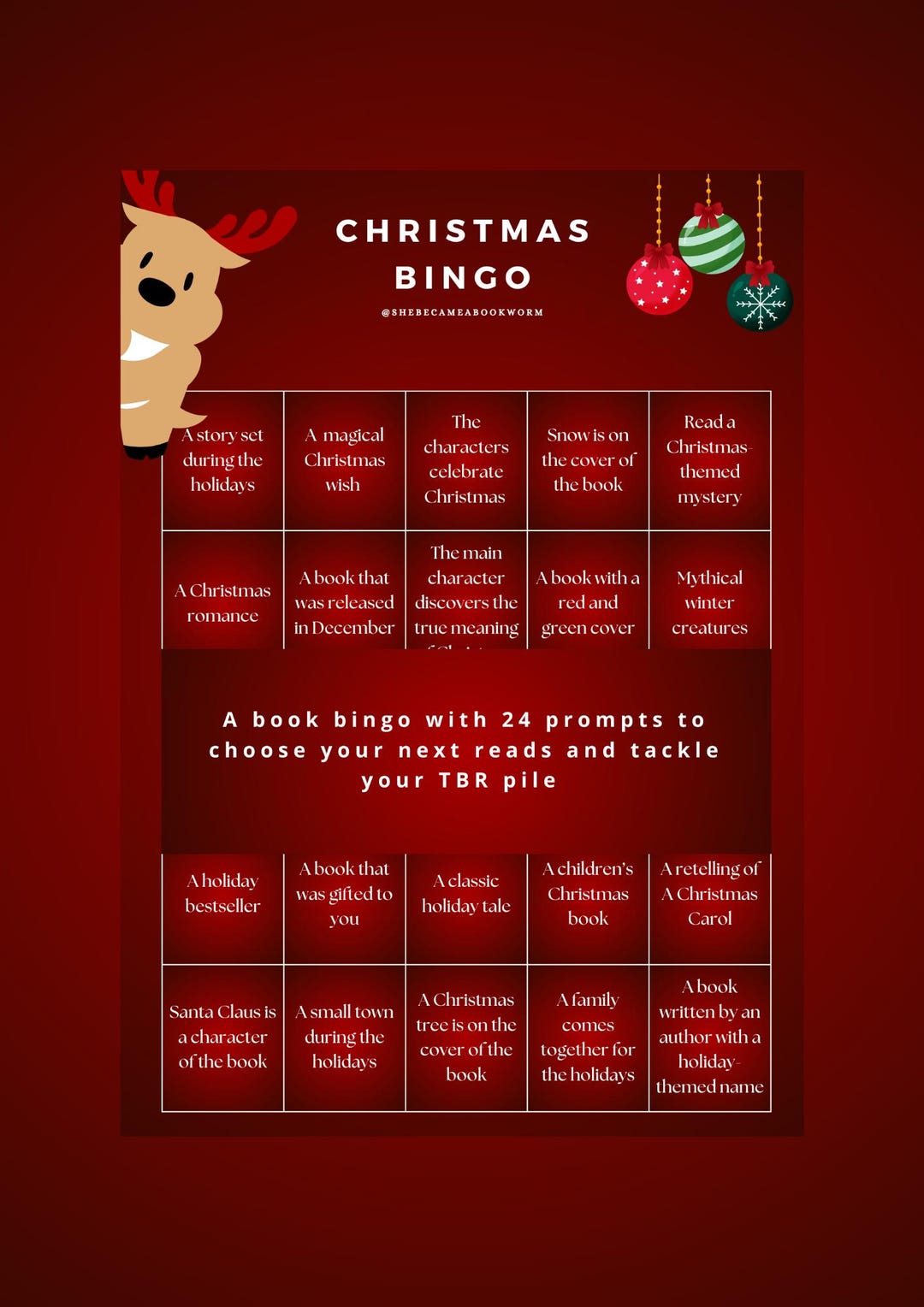 Christmas Book Bingo Reading Challenge Prompts Seasonal Holiday ...