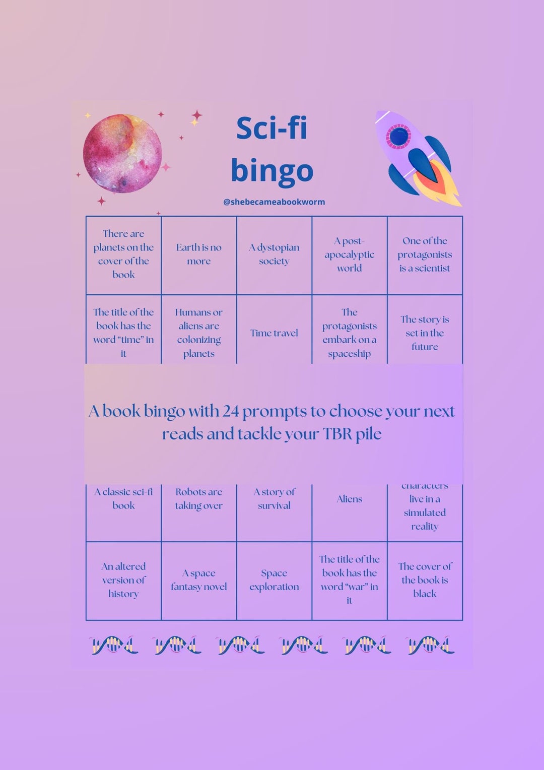 Science-fiction Book Bingo Game Prompts for Book Clubs Printable ...